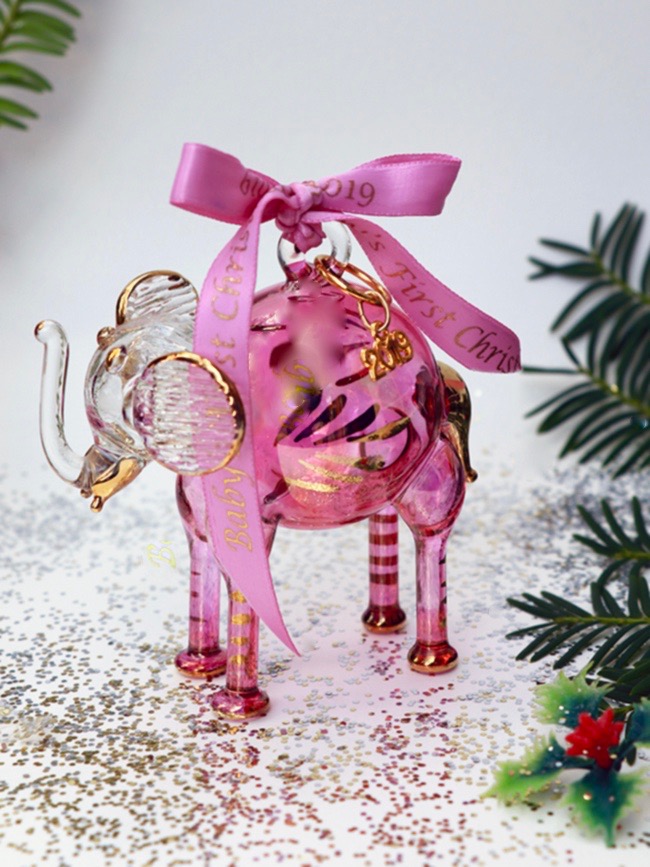 Baby Elephant Ornament - Pink - Artifactually